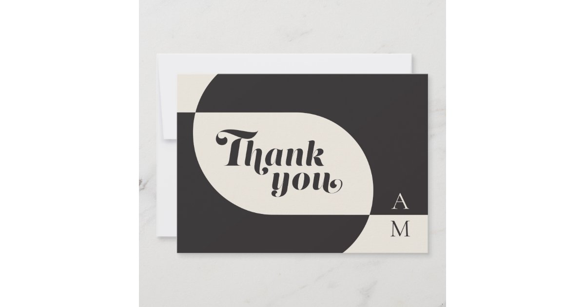 Vintage Art Deco Wedding Black Bone Thank You Card | Zazzle