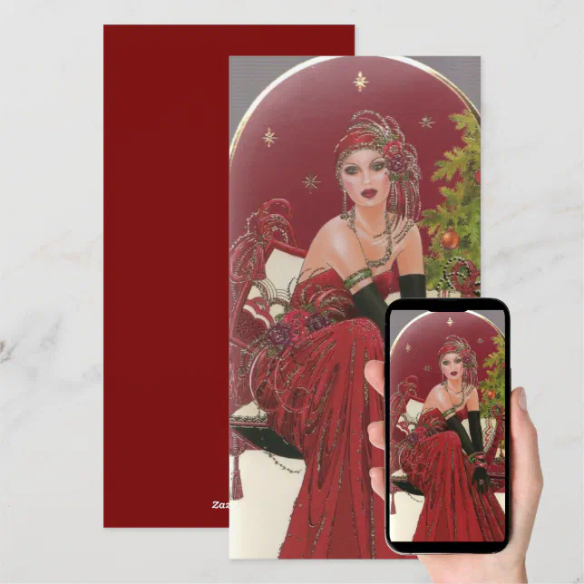 Vintage Art Deco Woman Christmas Holiday Card | Zazzle