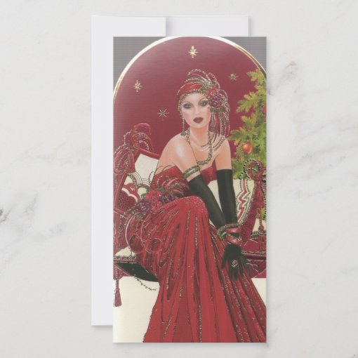 Vintage Art Deco Woman Christmas Holiday Card | Zazzle