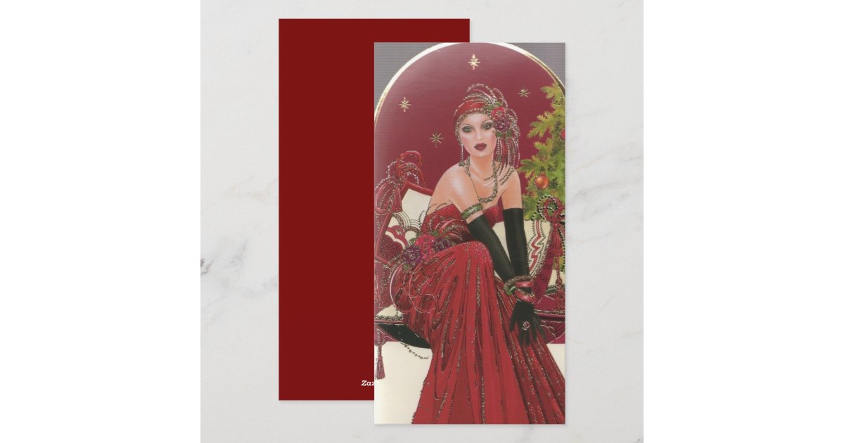 Vintage Art Deco Woman Christmas Holiday Card | Zazzle