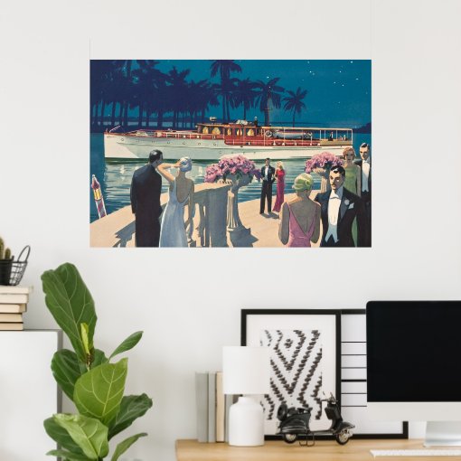 Vintage Art Deco Yacht Boat Cocktail Party Fashion Poster | Zazzle