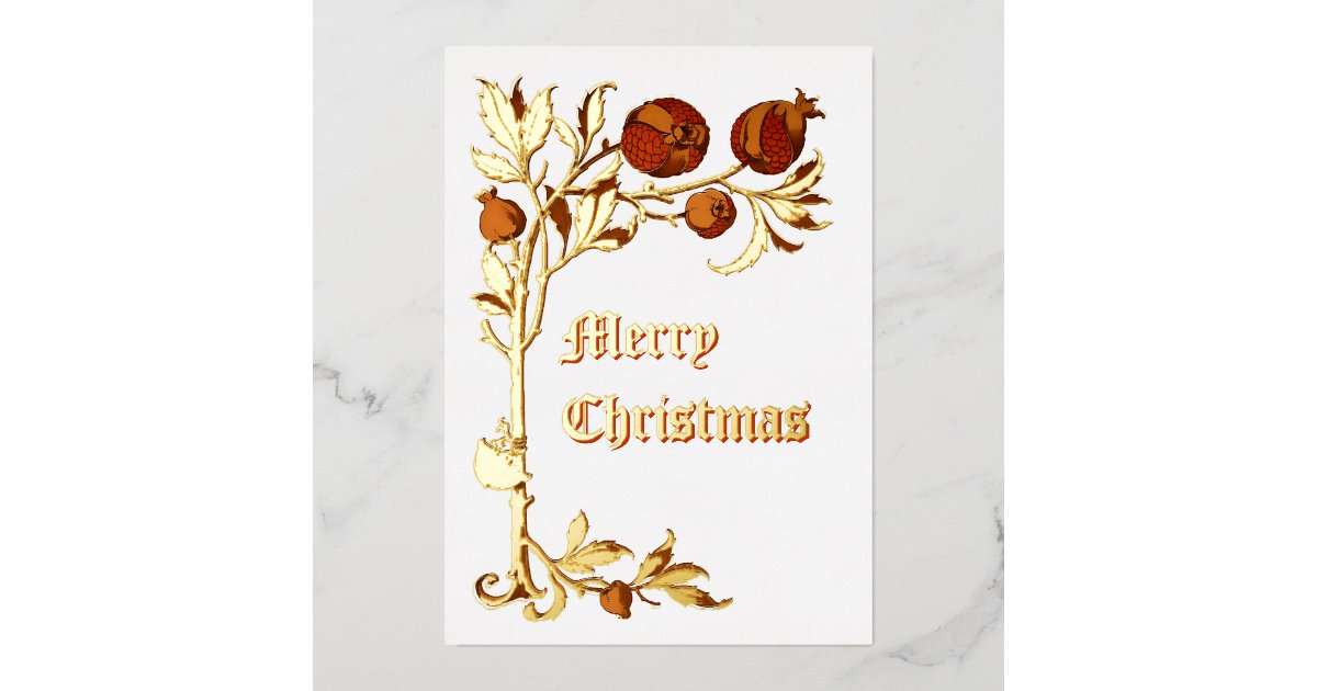 Vintage Art Nouveau 1886 Pomegranate Christmas Foil Holiday Card | Zazzle