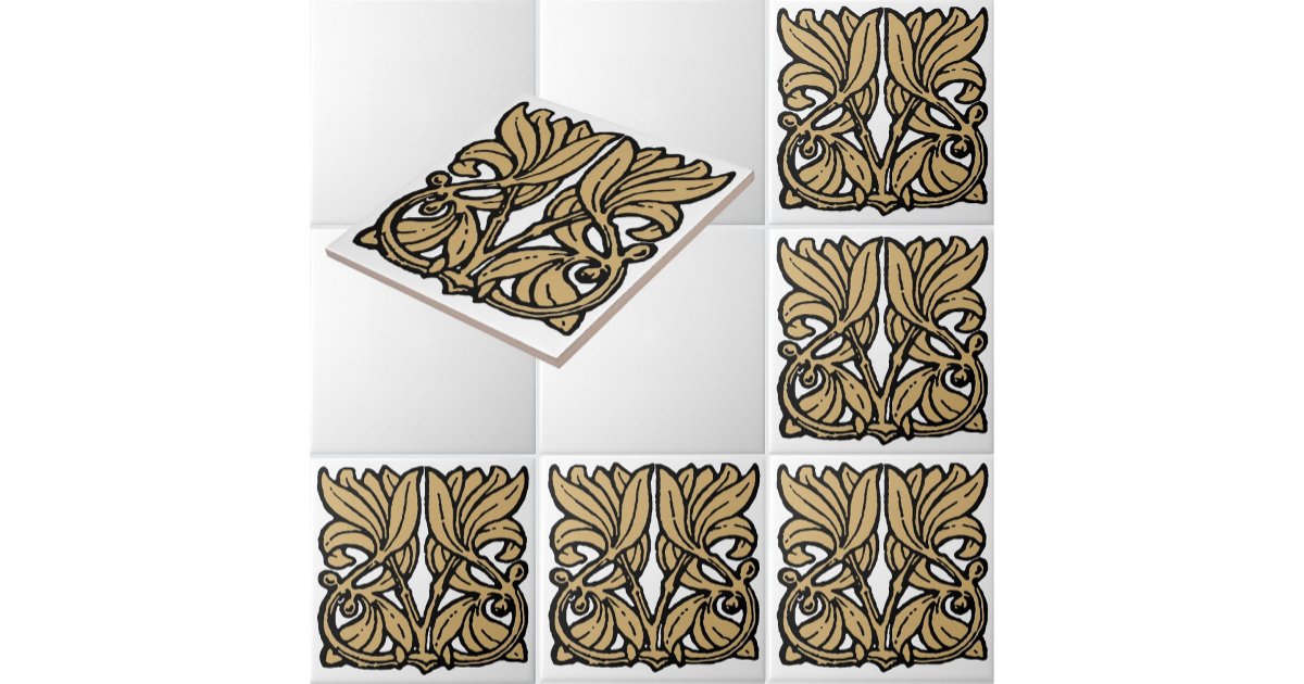 Vintage Art Nouveau 1911 Floral Ornament Frieze Ceramic Tile | Zazzle