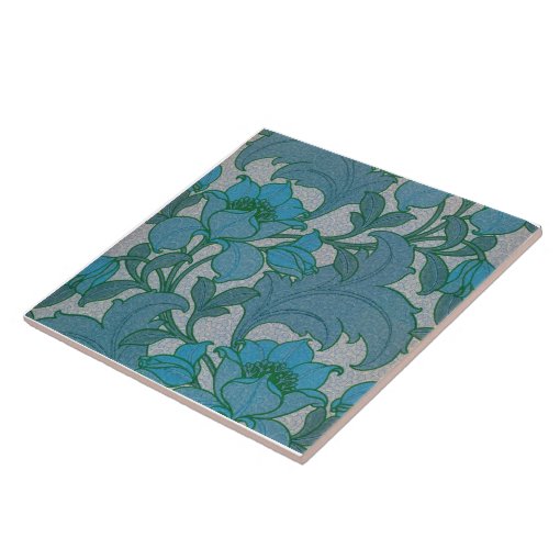 Vintage Art Nouveau Blue Floral Pattern Ceramic Tile | Zazzle