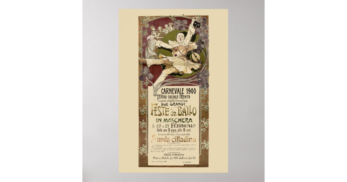 Vintage Art Nouveau Carnevale 1900 by Zippel Poster | Zazzle