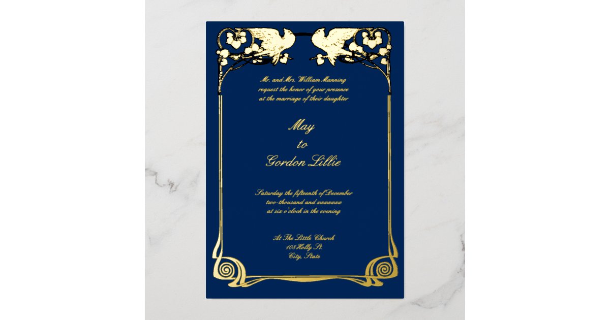 Vintage Art Nouveau Doves Border Foil Invitation | Zazzle