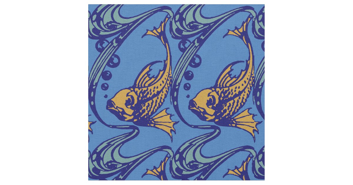 Vintage Art Nouveau Fish Pattern Fabric | Zazzle