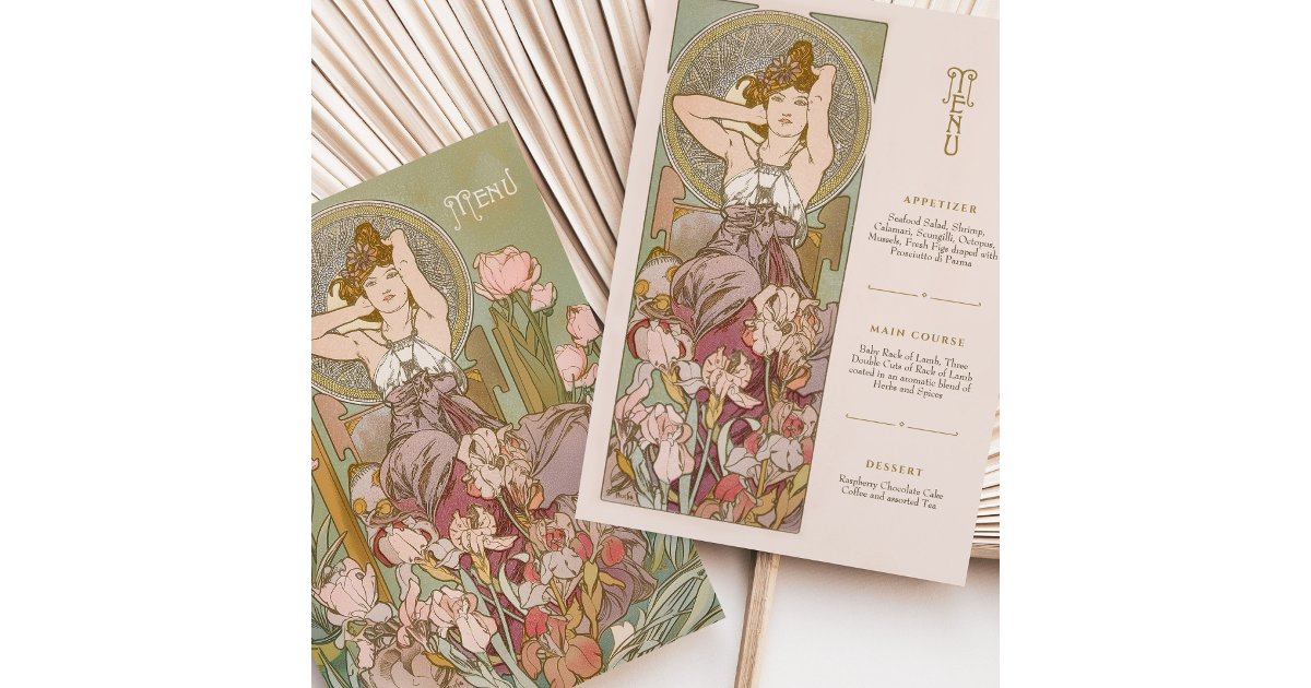 Vintage Art Nouveau Floral Goddess Menu Card | Zazzle