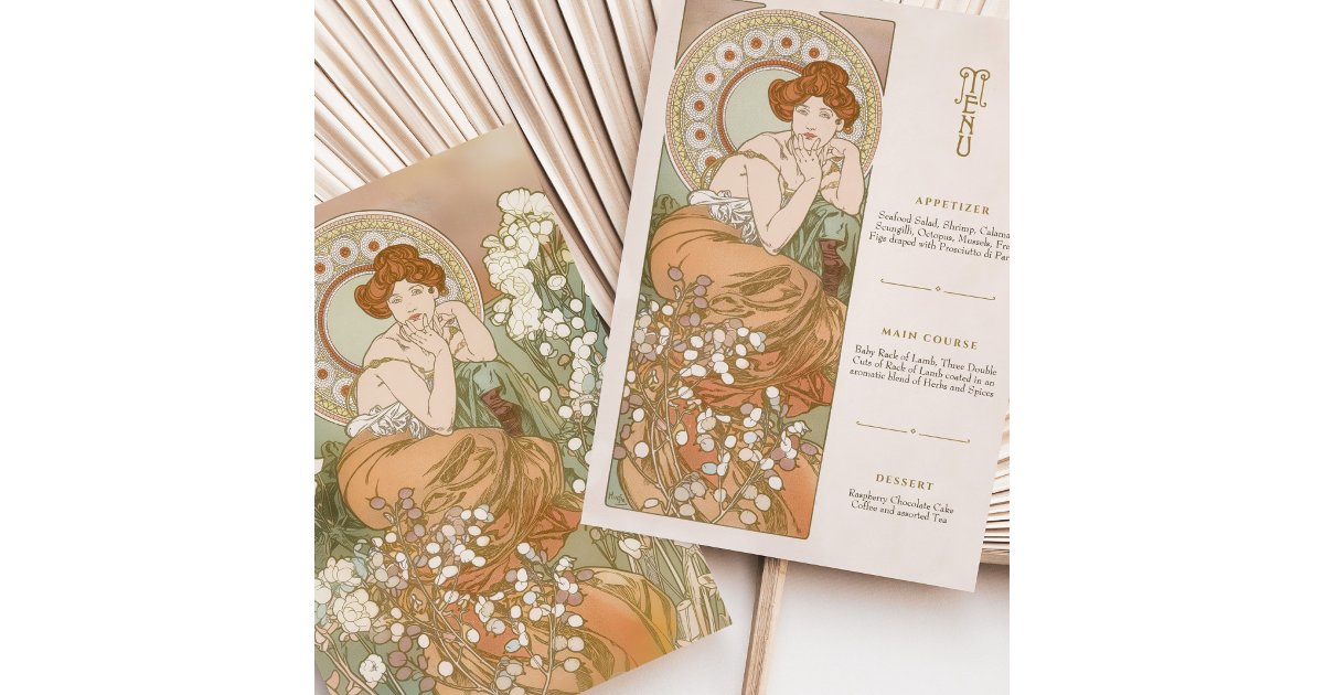 Vintage Art Nouveau Floral Goddess Menu Card | Zazzle