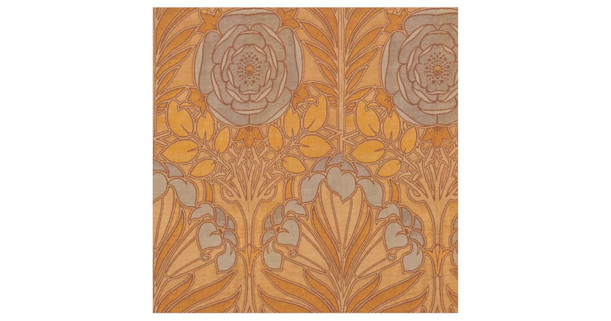 Vintage Art Nouveau Lilie & Tudor Rose Pattern Fabric | Zazzle