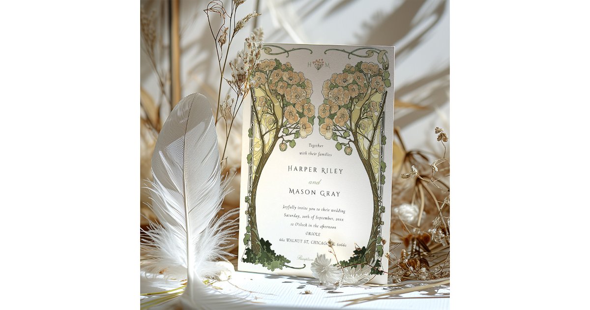 Vintage Art Nouveau Love Tree Wedding Invitation | Zazzle