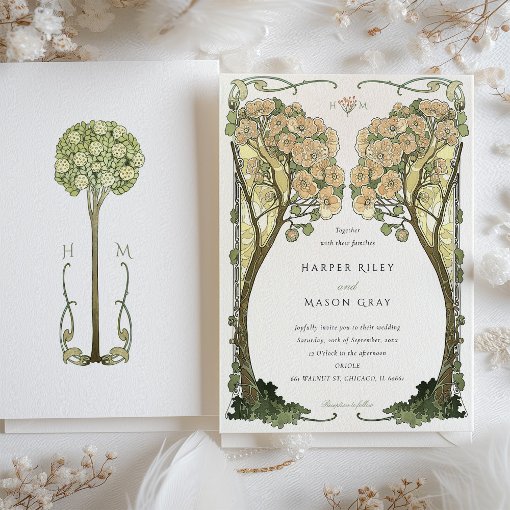 Vintage Art Nouveau Love Tree Wedding Invitation | Zazzle