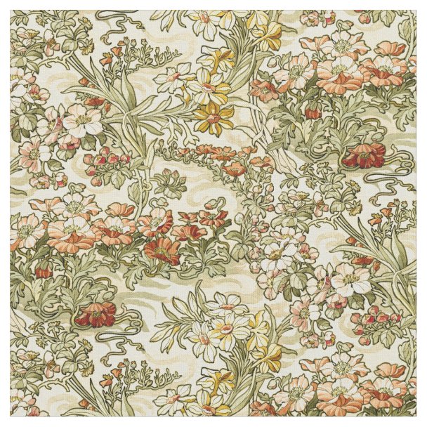 Art nouveau Alphonse Mucha elegant vintage woman Fabric | Zazzle.com