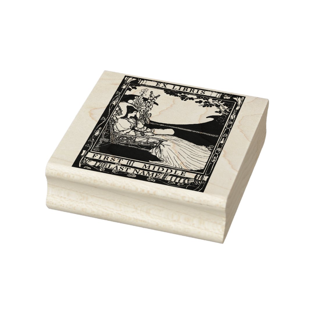 Vintage Art Nouveau Woman Ex Libris Template Rubber Stamp | Zazzle