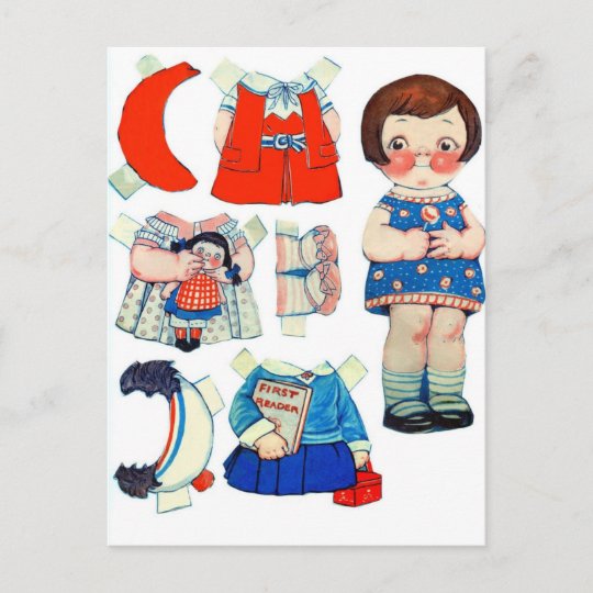 Vintage Art Paper Doll. Cute paper cutout doll. Postcard | Zazzle.com