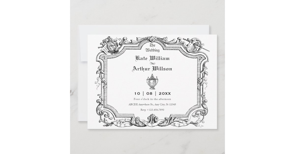 Vintage artistic line art wedding invitation | Zazzle