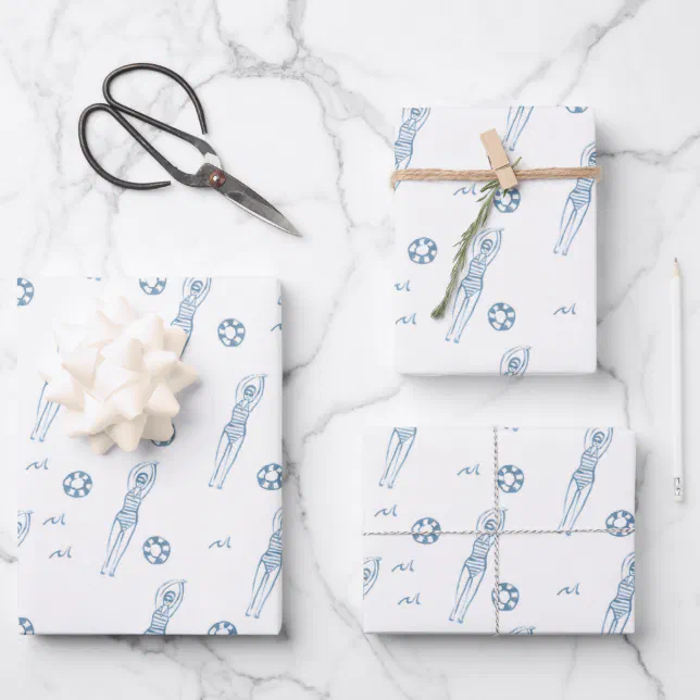 Vintage Artistic Snychro Swimming Team Pattern Wrapping Paper Sheets ...