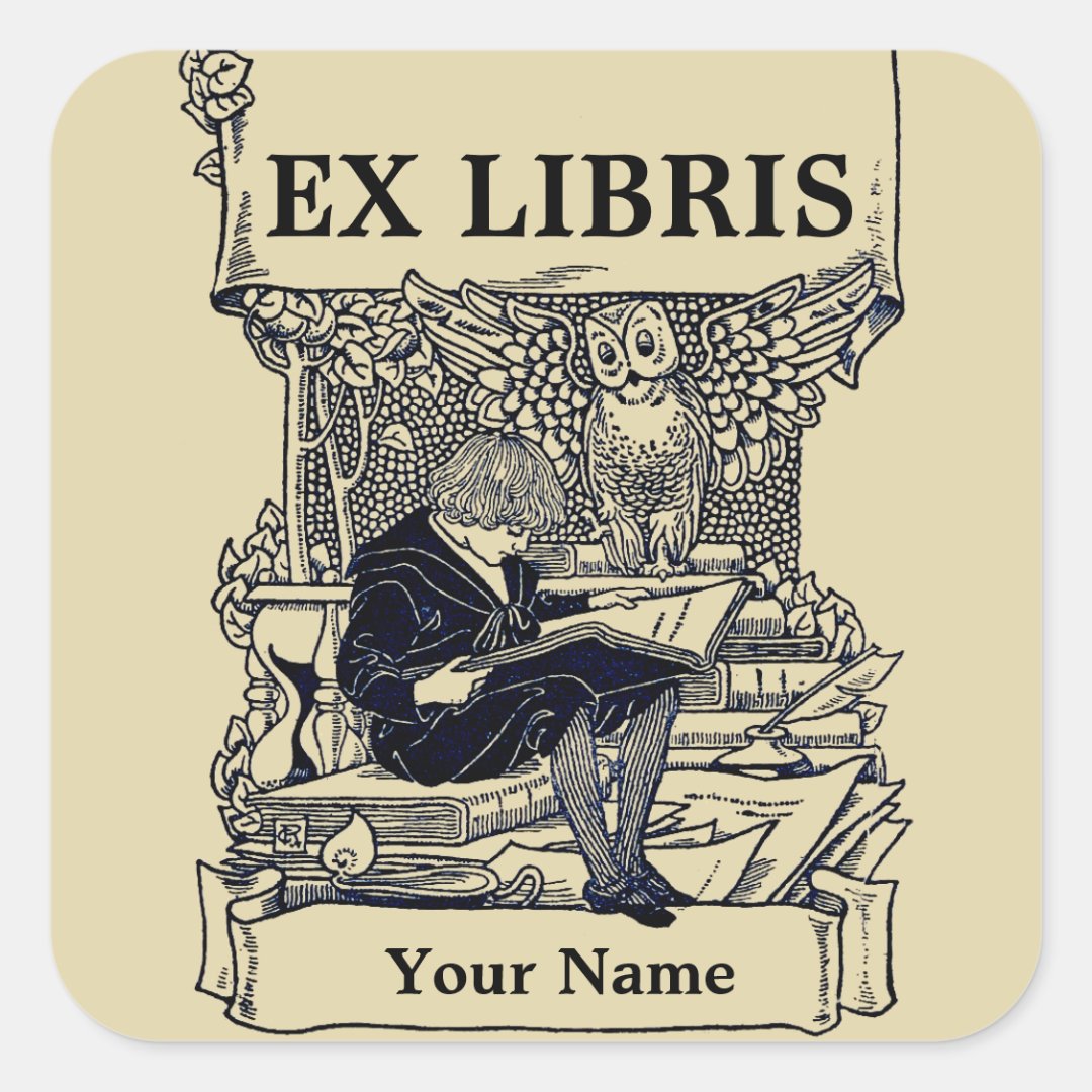 Vintage Arts And Crafts Style Ex Libris Template Square Sticker | Zazzle