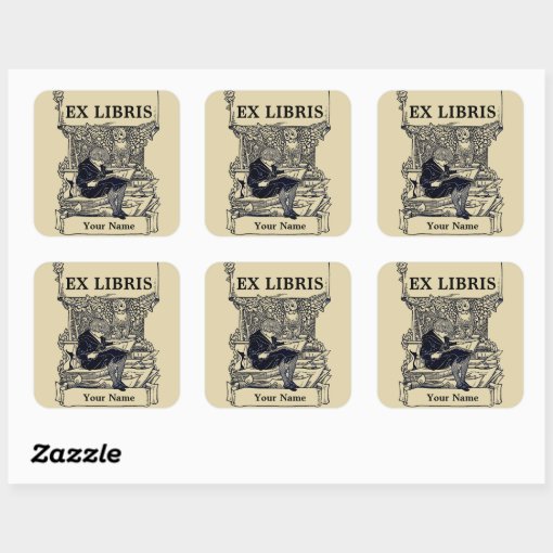 Vintage Arts And Crafts Style Ex Libris Template Square Sticker | Zazzle