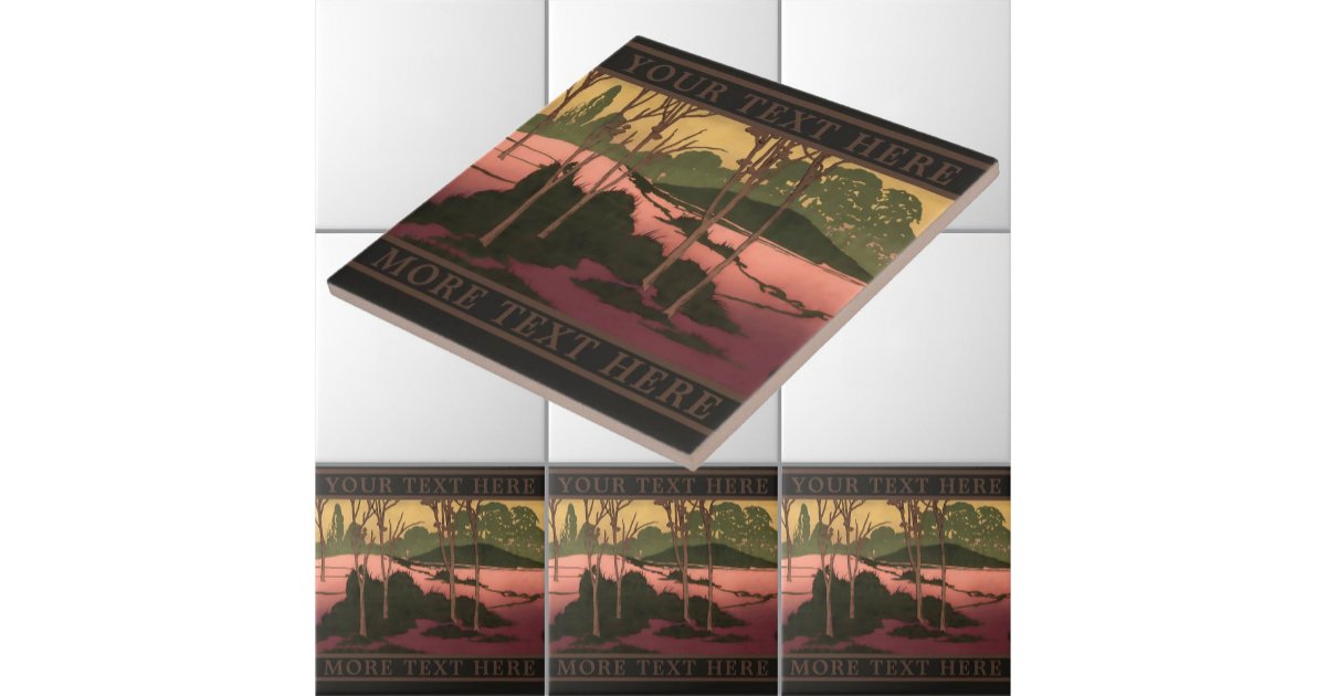 Vintage Arts & Crafts Style Landscape Frieze Ceramic Tile | Zazzle