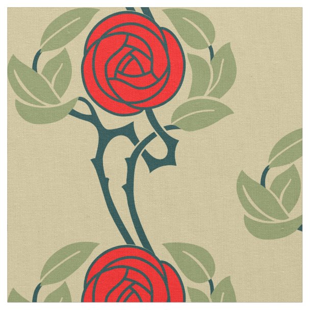 Vintage Craftsman Mackintosh Style Rose Pattern Fabric | Zazzle