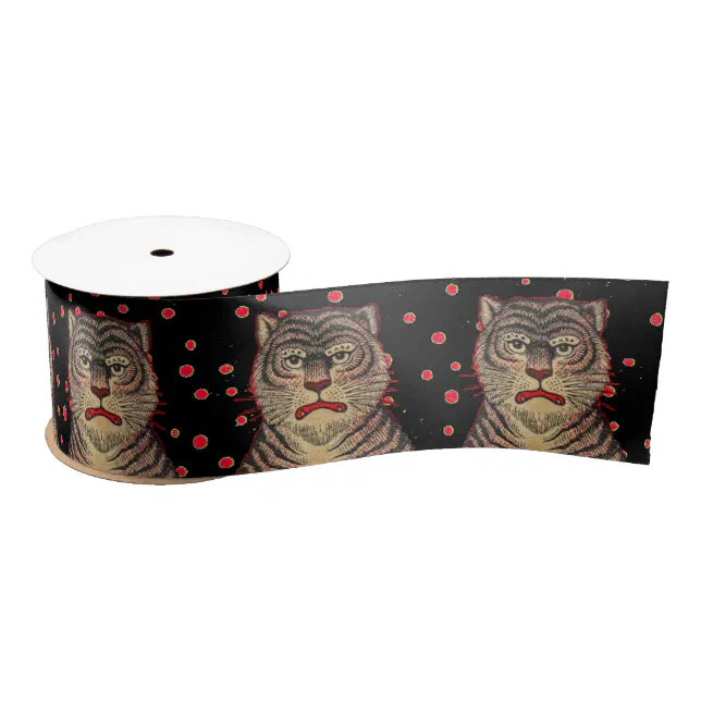 Vintage Asian Striped Fierce Tiger Satin Ribbon | Zazzle