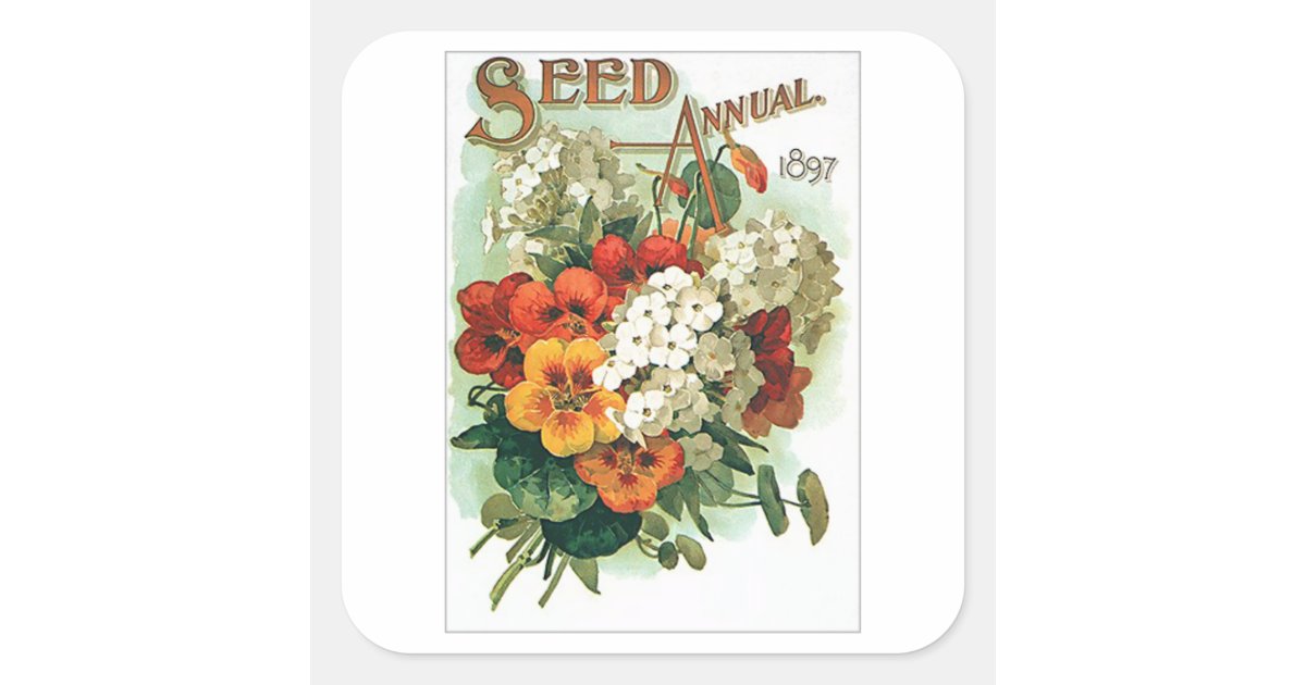 Vintage Assorted Flowers Seed Packet Square Sticker | Zazzle
