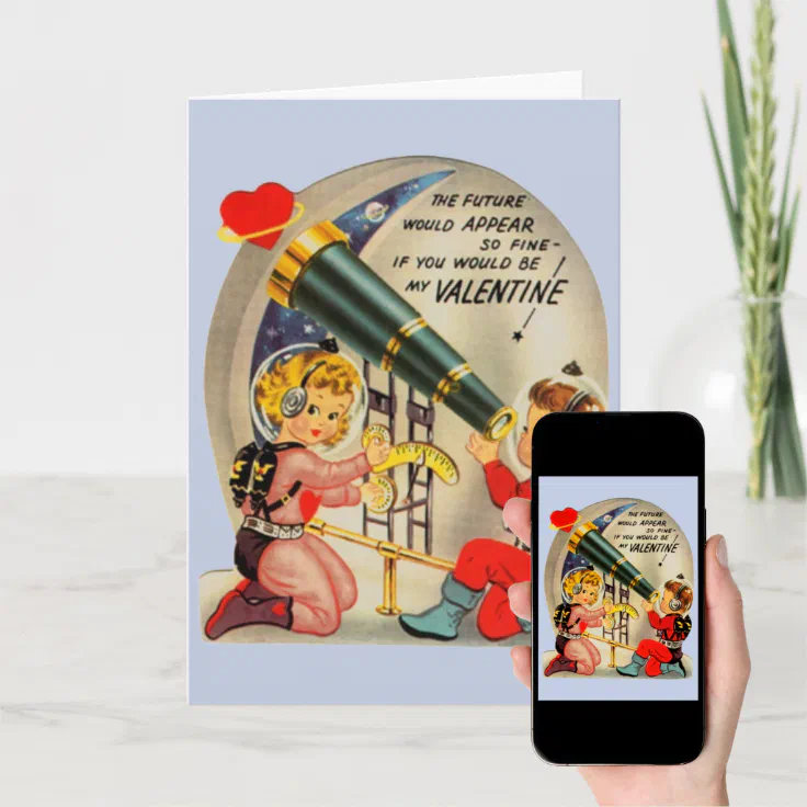 Vintage Astronaut Astronomer Valentine's Day Card | Zazzle