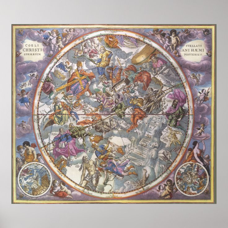 Vintage Astronomy, Map of Christian Constellations Poster | Zazzle