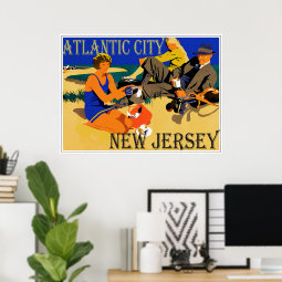 Vintage Atlantic City Beach Scene Poster | Zazzle
