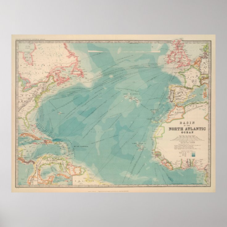 Vintage Atlantic Ocean Travel Routes and Timeline Poster | Zazzle