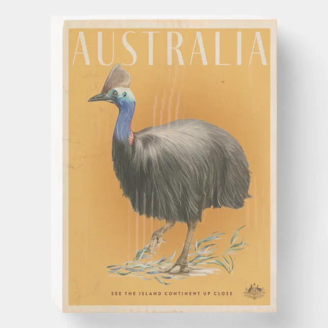 Vintage Australian Cassowary travel poster Wooden Box Sign | Zazzle