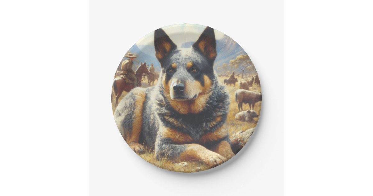 Vintage Australian Cattle Dog Painting Paper Plates | Zazzle