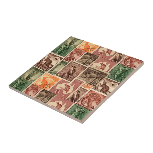 Vintage Australian Postage Stamps Collection Tile | Zazzle
