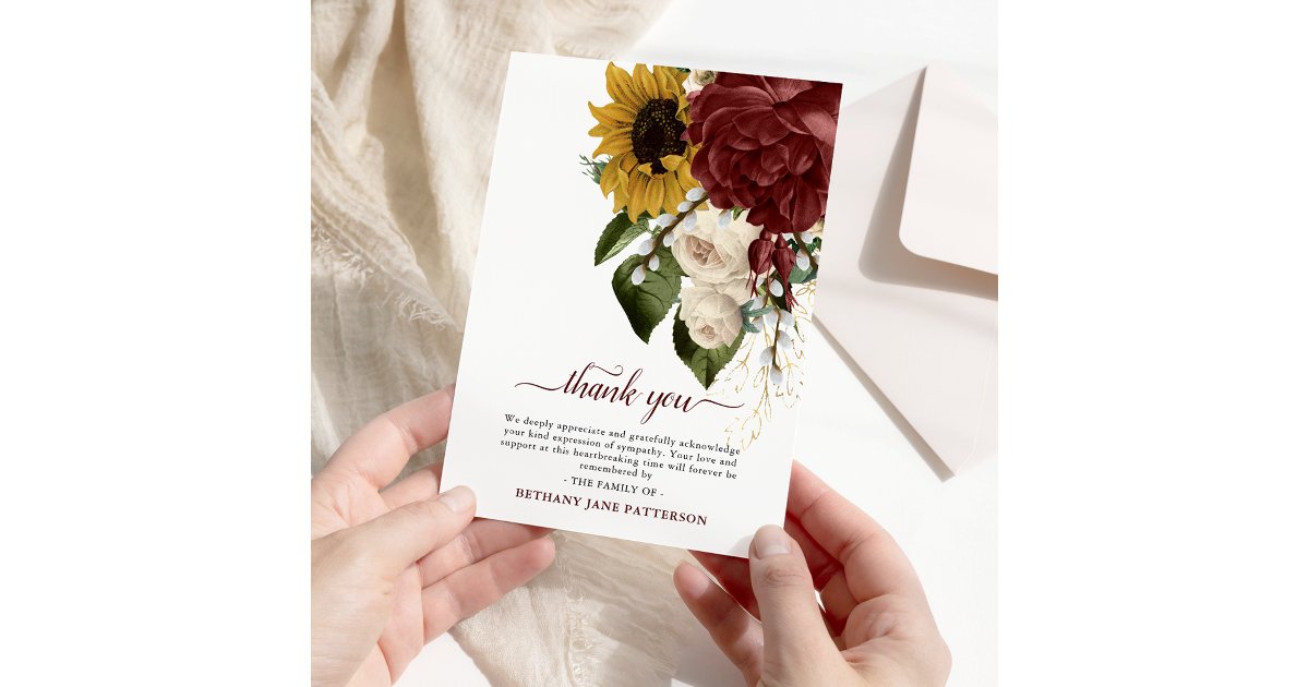 Vintage Autumn Fall Blooms Sympathy Thank You Card | Zazzle