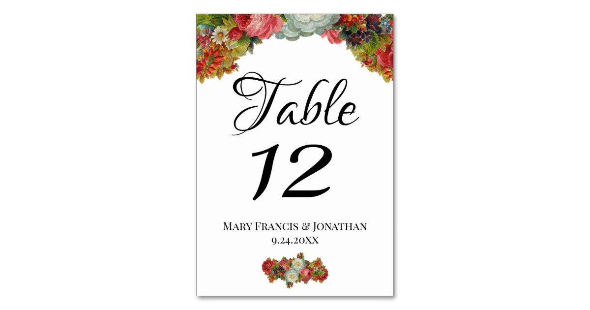 Vintage Autumn Floral Boho Chic Wedding Table Number | Zazzle