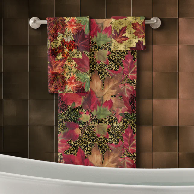 Vintage Autumn Leaves Bath Towel Set | Zazzle