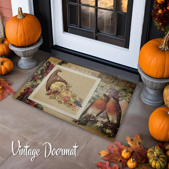 Vintage Autumn Thanksgiving French Illustration Doormat | Zazzle
