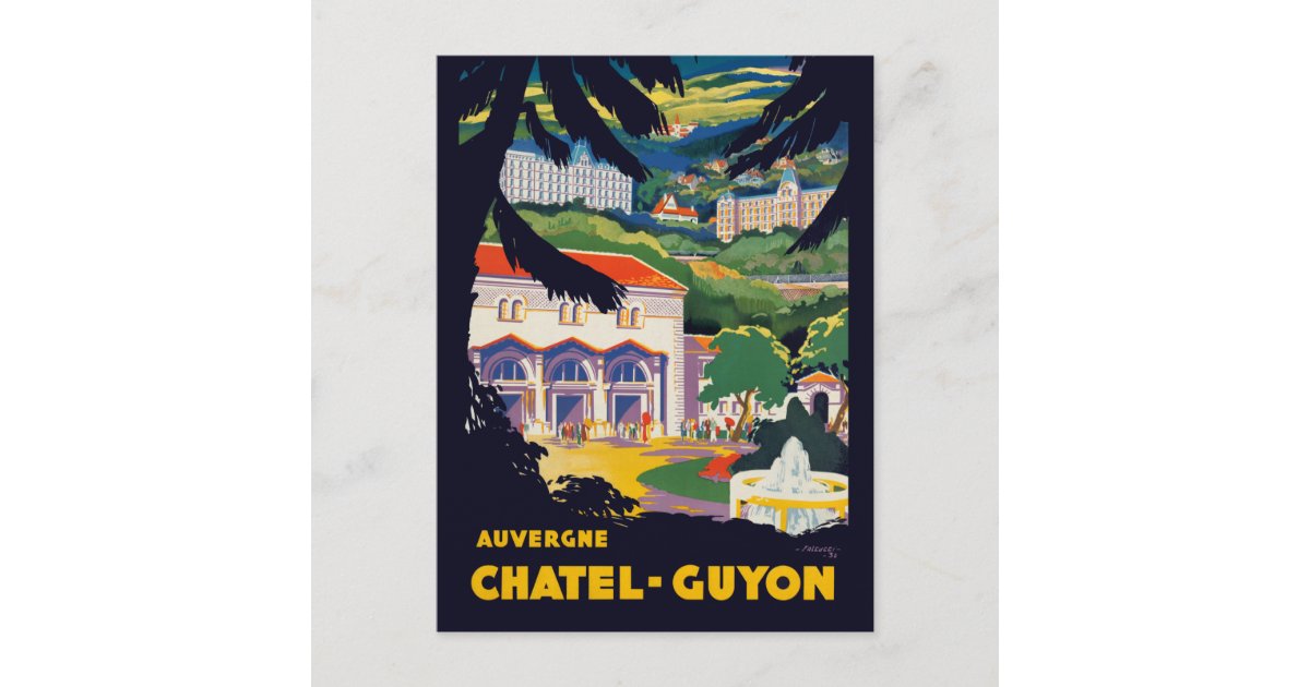 Vintage Auvergne Chatel-Guyon France Travel Poster Postcard | Zazzle