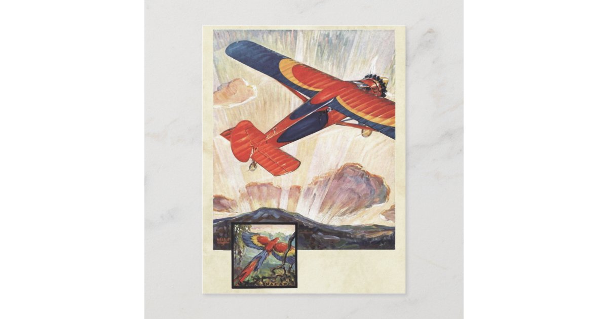 Vintage Aviation Airplane Color Art Postcard | Zazzle