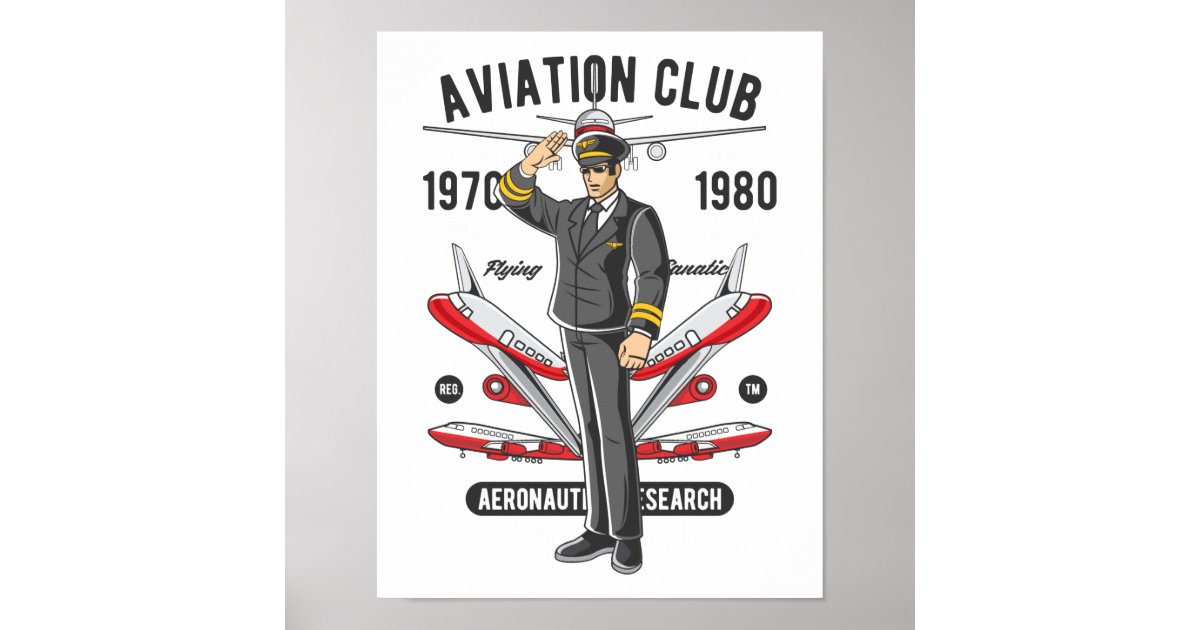 Vintage Aviation Club Pilot Flight Instructor Poster | Zazzle