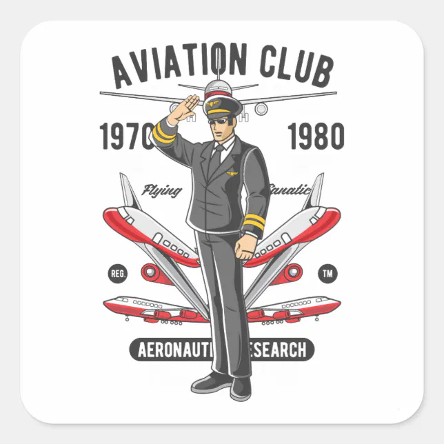 Vintage Aviation Club Pilot Flight Instructor Square Sticker | Zazzle