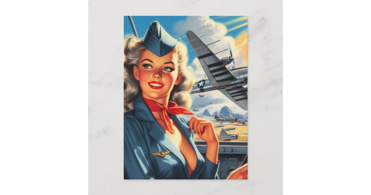 Vintage Aviation Pin Up Postcard | Zazzle