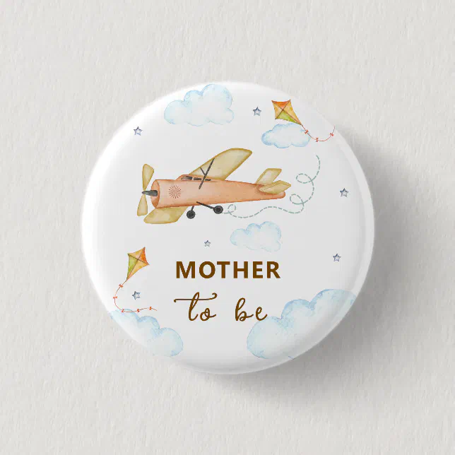 Vintage Aviator Airplane Mother To Be Baby Shower Button | Zazzle