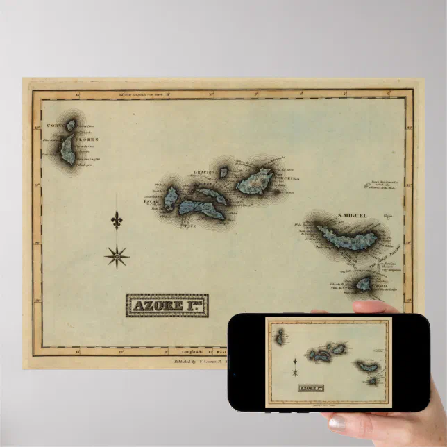 Vintage Azores Islands Map (1823) Poster | Zazzle