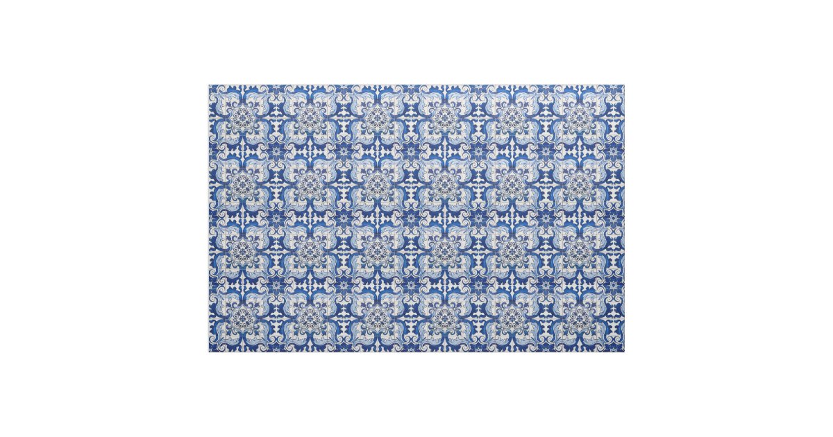 Vintage Azulejo Tile Floral Pattern Fabric | Zazzle