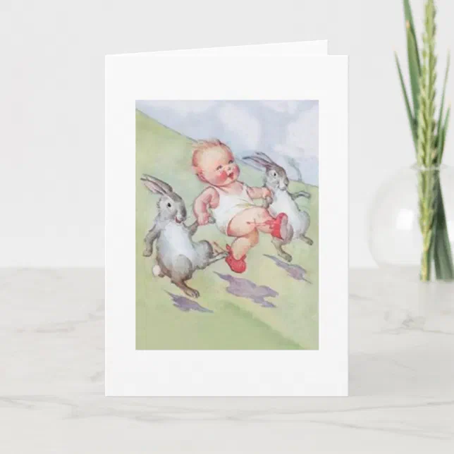 Vintage Baby And Easter Bunnies Easter Card | Zazzle
