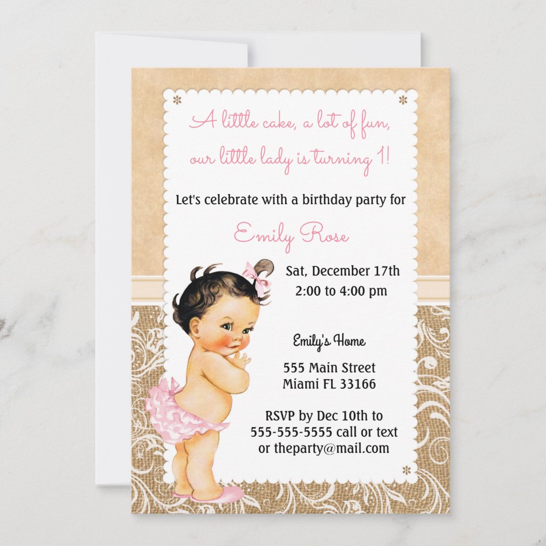 Vintage Baby Burlap Birthday Invitation | Zazzle