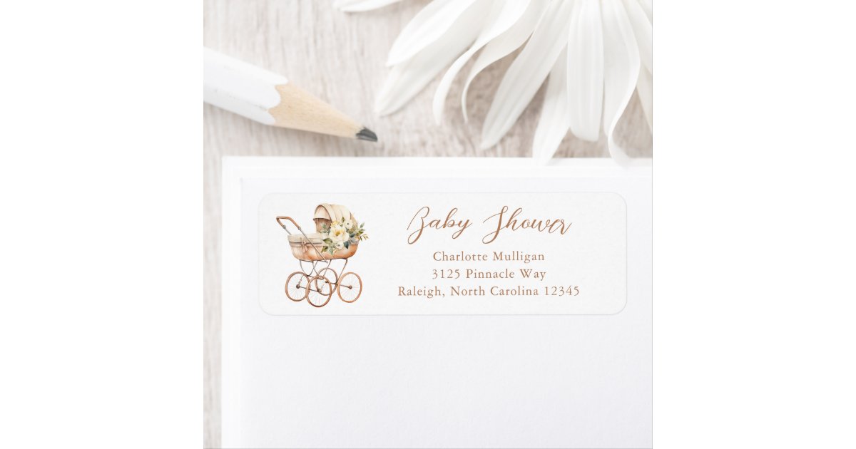 Vintage Baby Carriage Baby Shower Return Address Label | Zazzle