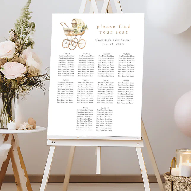 Vintage Baby Carriage Baby Shower Seating Chart Foam Board | Zazzle